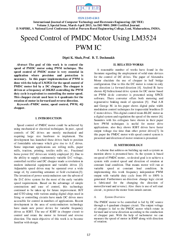 (PDF) Speed Control of PMDC Motor Using LM3524 PWM IC