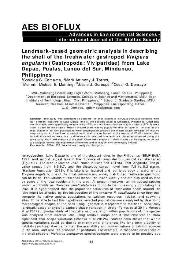 (PDF) Landmark-based geometric analysis in describing the shell of the freshwater gastropod ...