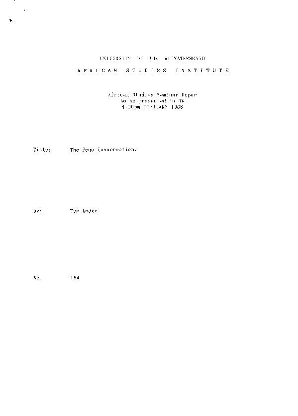 (PDF) The Poqo insurrection