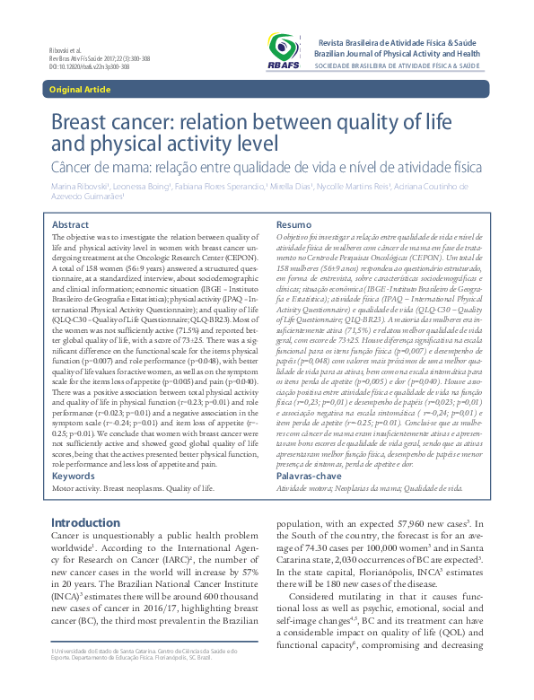 (PDF) Breast cancer: relation between quality of life and physical ...