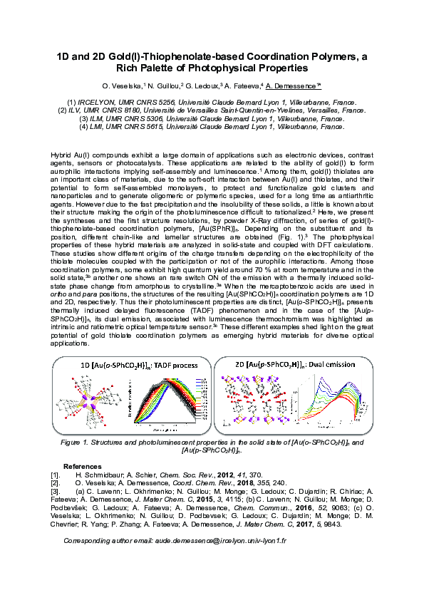(PDF) 1D and 2D Gold(I)-Thiophenolate-based Coordination Polymers, a ...