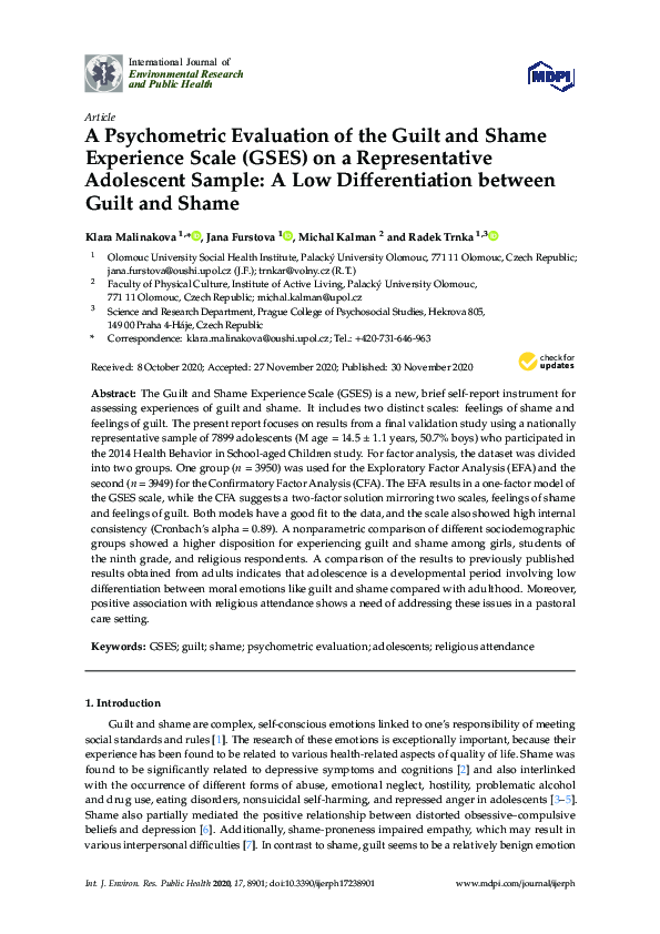 (PDF) A Psychometric Evaluation of the Guilt and Shame Experience Scale ...