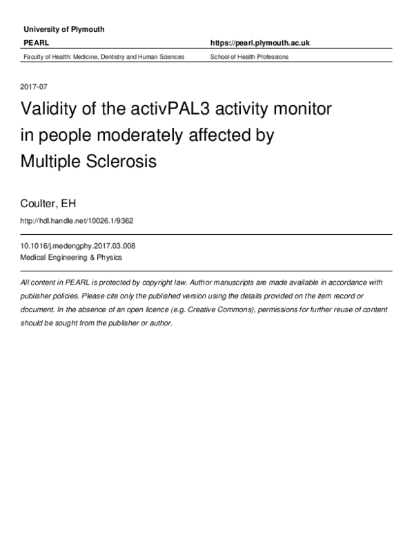 (PDF) Title: Validation of the activPAL3 activity monitor in people ...