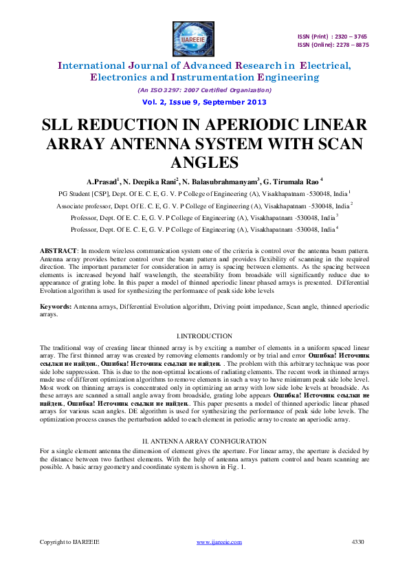 Pdf Sll Reduction In Aperiodic Linear Array Antenna System With Scan Angles