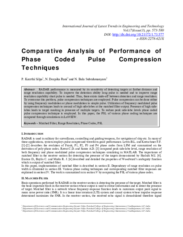 Pdf Comparative Analysis Of Performance Of Phase Coded Pulse
