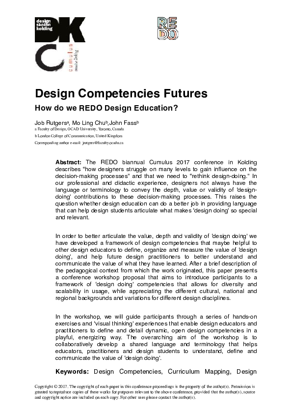 (PDF) Design Competencies Futures: How do we REDO Design Education?
