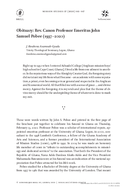 (PDF) John Samuel Pobee: Life and Legacy