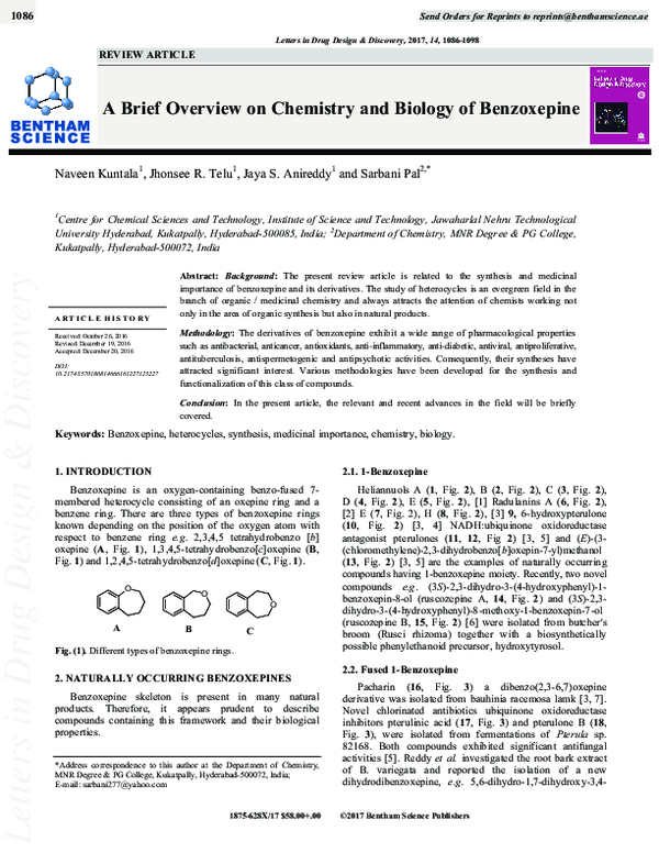 (PDF) A Brief Overview on Chemistry and Biology of Benzoxepine