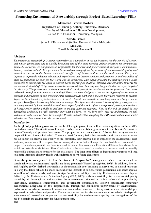 (PDF) Promoting Environmental Stewardship through Project Based ...