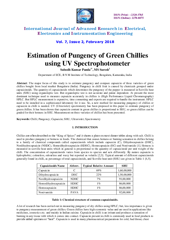 (PDF) Estimation of Pungency of Green Chillies using UV Spectrophotometer