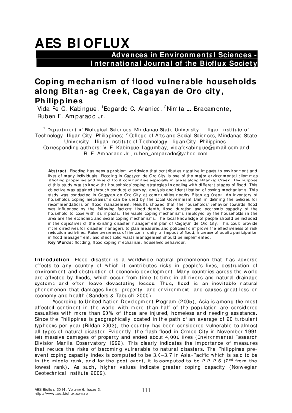 (PDF) Coping mechanism of flood vulnerable households along Bitan-ag ...