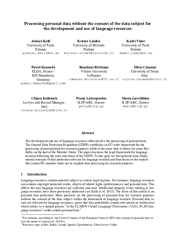 (PDF) Processing personal data without the consent of the data subject ...