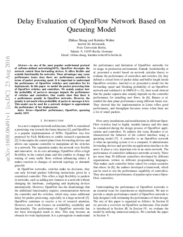 (PDF) Delay Evaluation of OpenFlow Network Based on Queueing Model