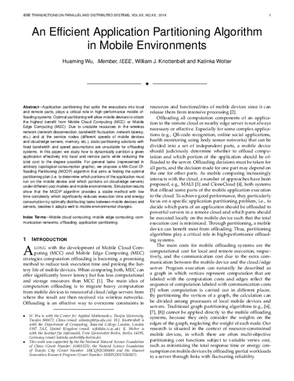 (PDF) An Efficient Application Partitioning Algorithm in Mobile Environments