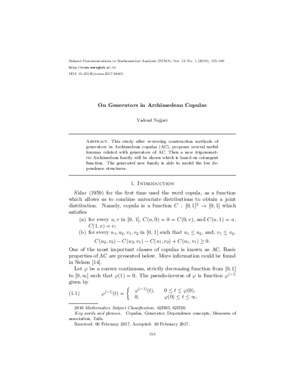 (PDF) Modeling of Dependence Structures in Meteorological Data via Archimedean Copulas