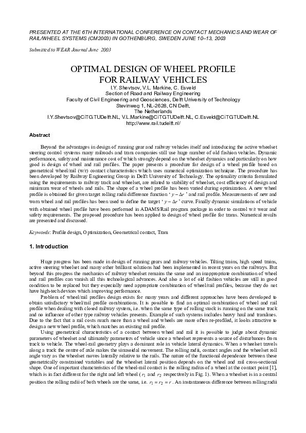 (PDF) Optimal design of wheel profile for railway vehicles