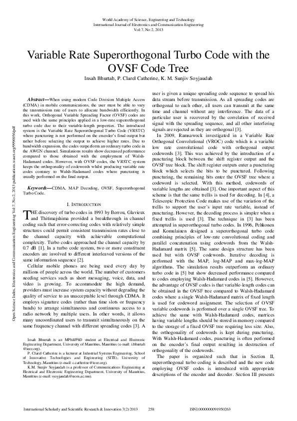 Pdf Variable Rate Superorthogonal Turbo Code With The Ovsf Code Tree