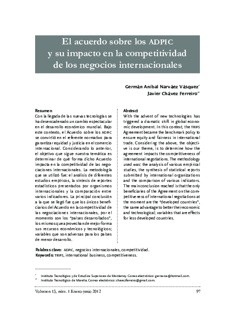 (PDF) El acuerdo sobre los adpic y su impacto en la competitividad de ...
