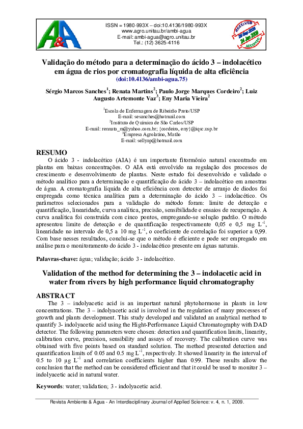 (PDF) Validation of the method for determining the 3 indolacetic acid in water from rivers by ...