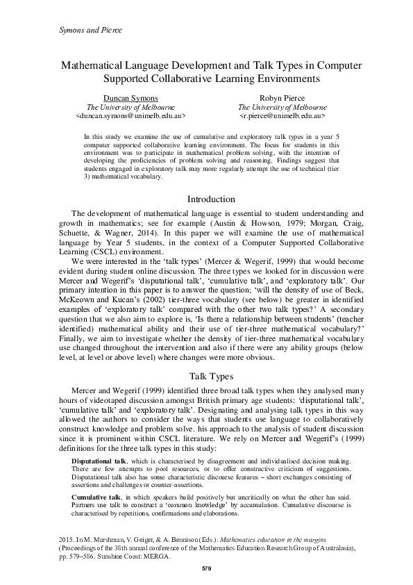 (PDF) Exploratory Talk and Math Vocabulary in Learning