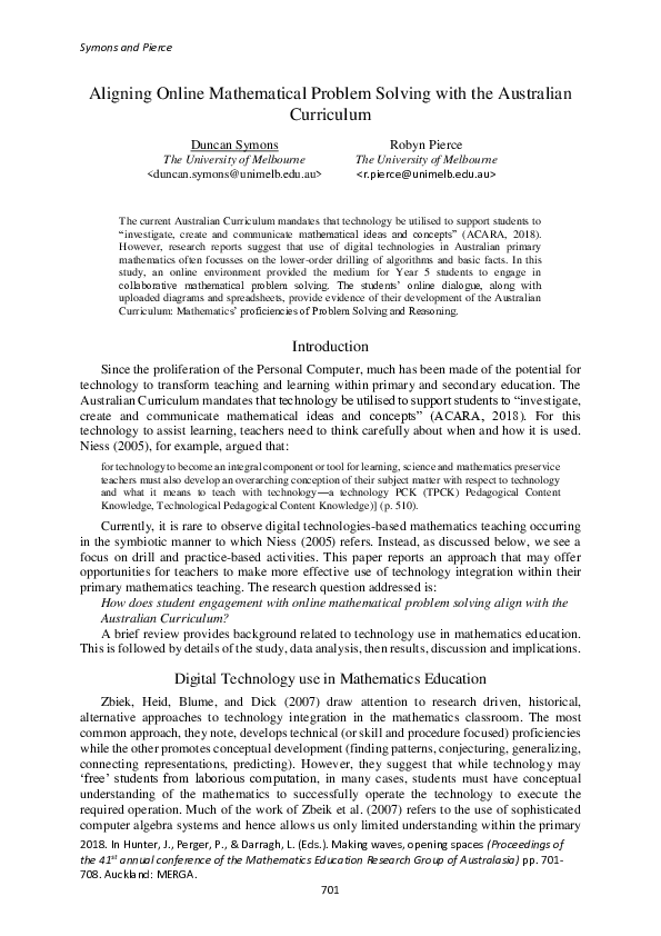 (PDF) Aligning Online Mathematical Problem Solving with the Australian ...