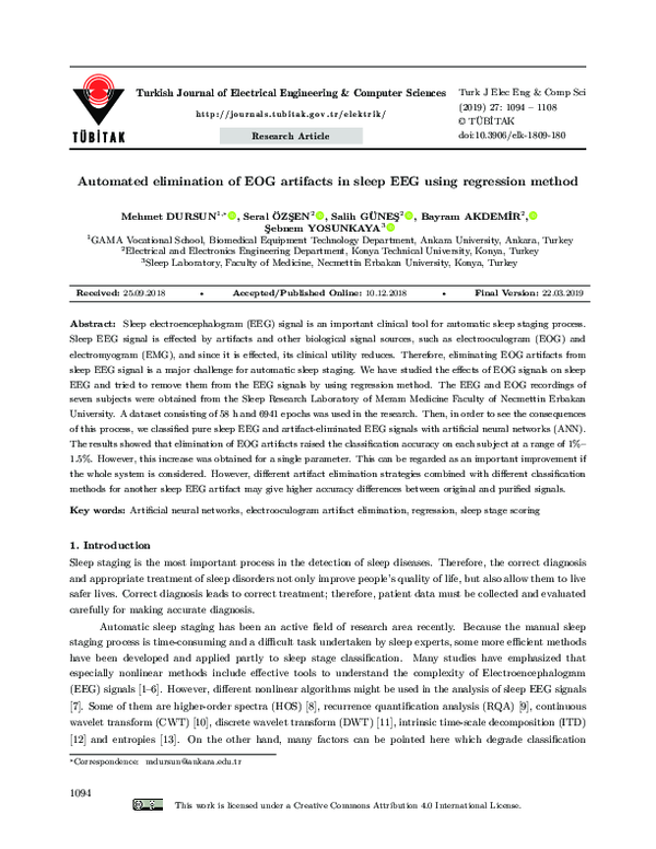 Pdf Automated Elimination Of Eog Artifacts In Sleep Eeg Using Regression Method