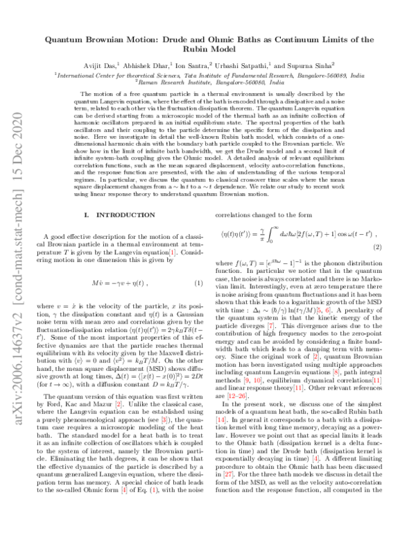 (PDF) Quantum Brownian motion: Drude and Ohmic baths as continuum limits of the Rubin model