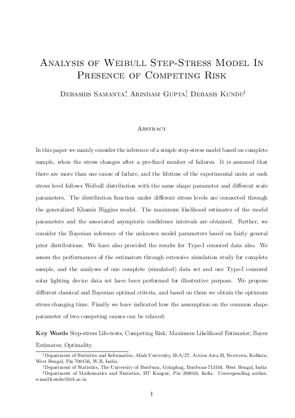 (PDF) Analysis of Weibull Step-Stress Model In Presence of Competing Risk