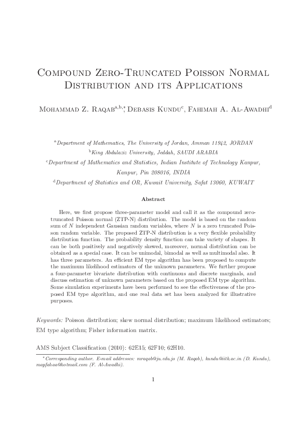 (PDF) Compound zero-truncated Poisson normal distribution and its applications