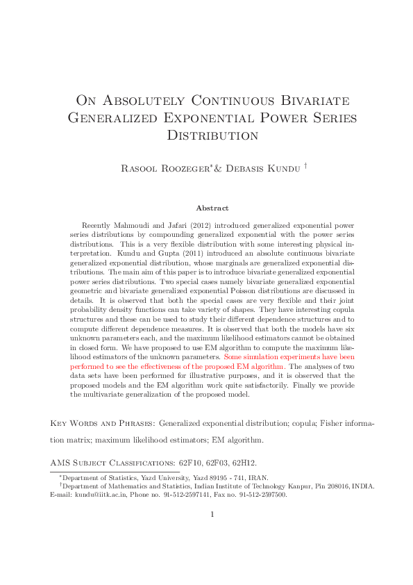 (PDF) On absolutely continuous bivariate generalized exponential power ...