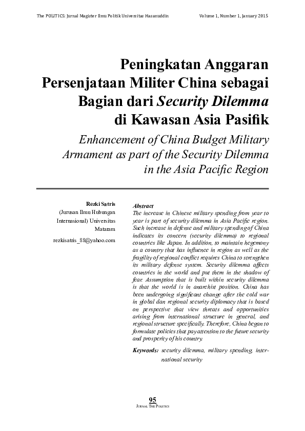 (PDF) Enhancement of China Budget Military Armament as part of the ...