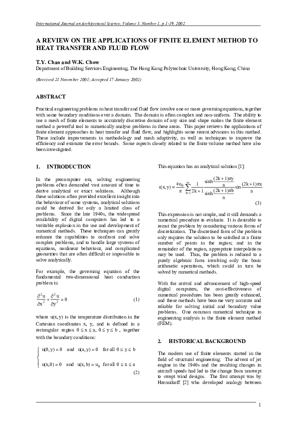 (PDF) A review on the applications of finite element method to heat transfer and fluid flow
