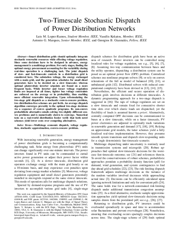 Pdf Two Timescale Stochastic Dispatch Of Power Distribution Networks