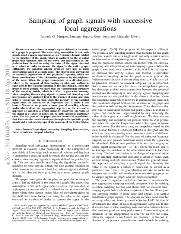(PDF) Sampling of graph signals with successive local aggregations