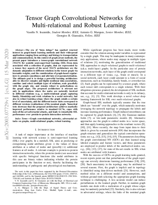 (PDF) Tensor Graph Convolutional Networks for Multi-relational and Robust Learning