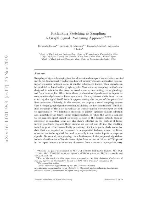 Pdf Rethinking Sketching As Sampling A Graph Signal Processing Approach