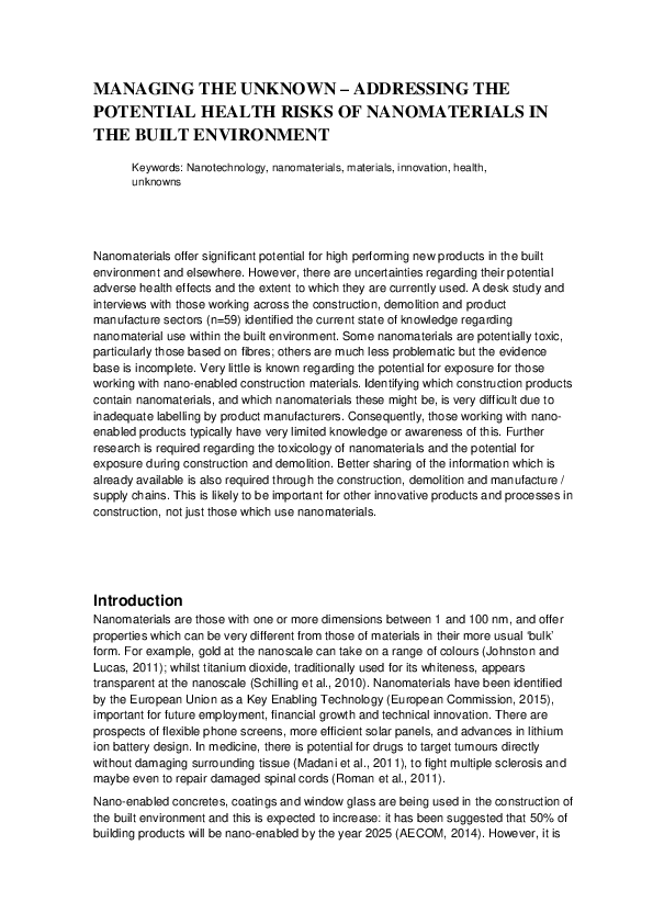 (PDF) Managing the unknown – Addressing the potential health risks of ...
