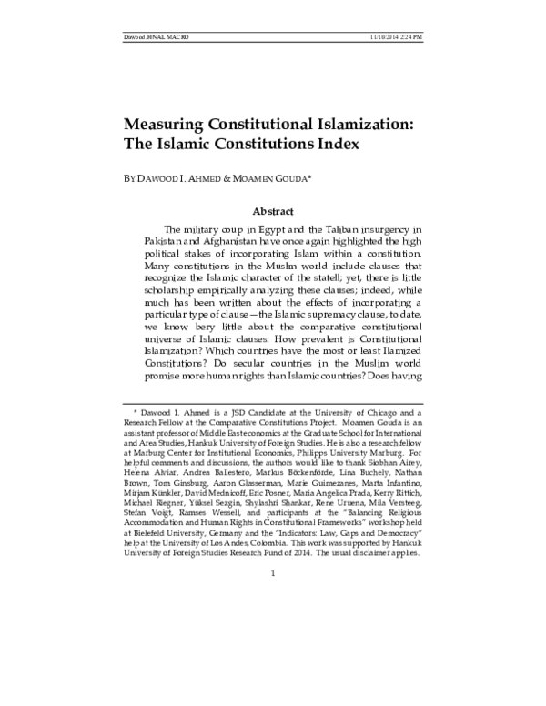 (PDF) Measuring Constitutional Islamization: The Islamic Constitutions ...