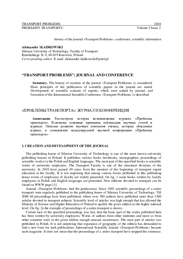 (PDF) “Transport Problems”: journal and conference