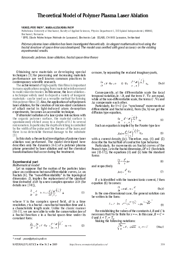 (PDF) Theoretical Model of Polymer Plasma Laser Ablation
