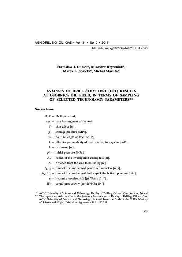 (PDF) Analysis of Drill Stem Test (DST) results at Osobnica oil field ...