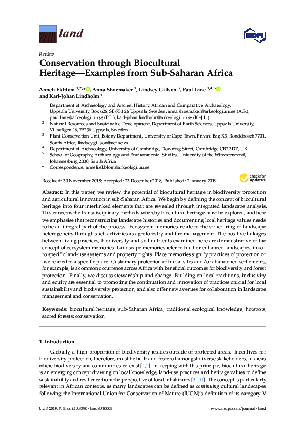 (PDF) Conservation through Biocultural Heritage—Examples from Sub ...
