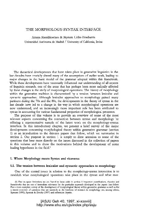 (PDF) The morphology-syntax interface