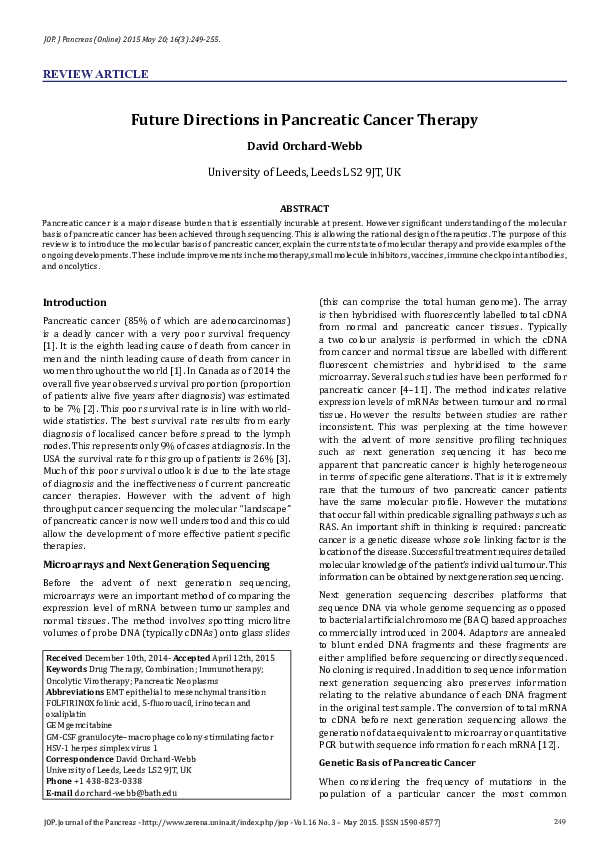 (PDF) Future Directions in Pancreatic Cancer Therapy