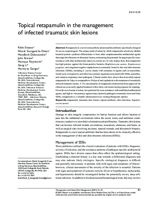 (PDF) Topical retapamulin in the management of infected traumatic skin ...