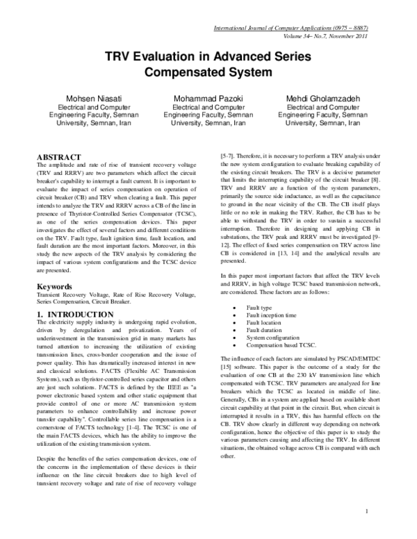 (PDF) TRV Evaluation in Advanced Series Compensated System