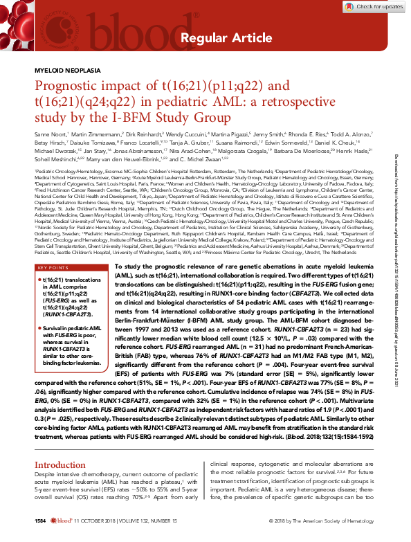 (PDF) Prognostic impact of t(16;21)(p11;q22) and t(16;21)(q24;q22) in pediatric AML: a ...