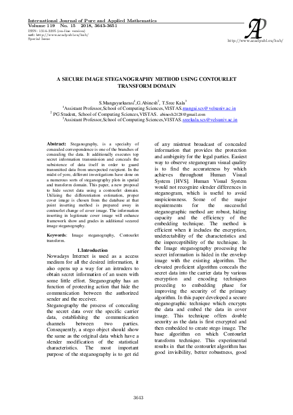 (PDF) A Secure Image Steganography Method Using Contourlet Transform Domain