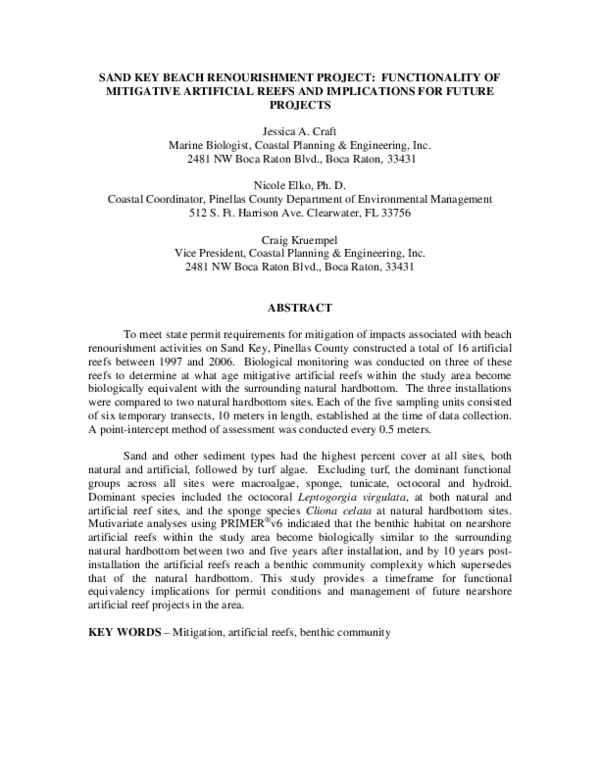 (PDF) Sand Key Beach Renourishment Project: Functionality of Mitigative ...