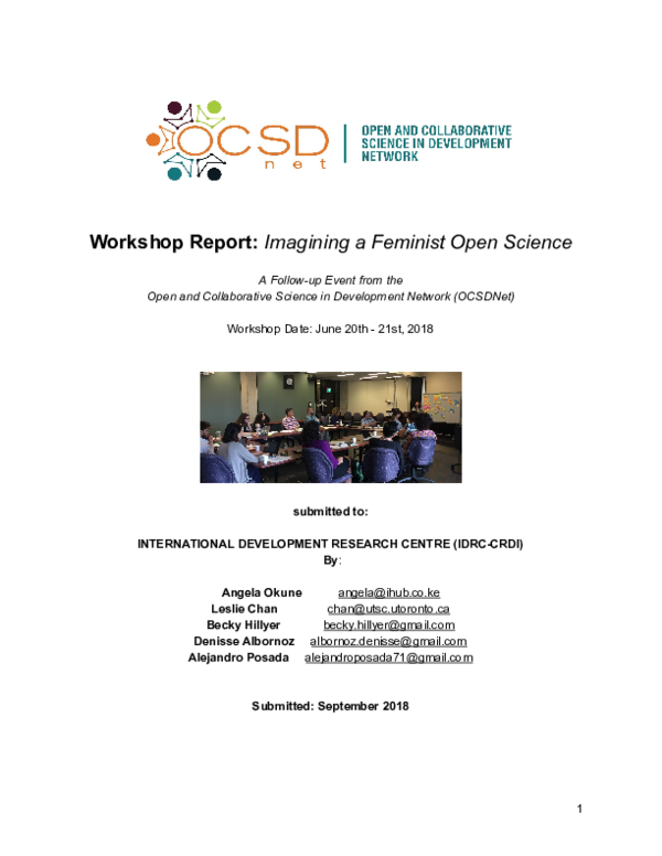 (PDF) Workshop Report: OCSDNet Imagining a Feminist Open Science